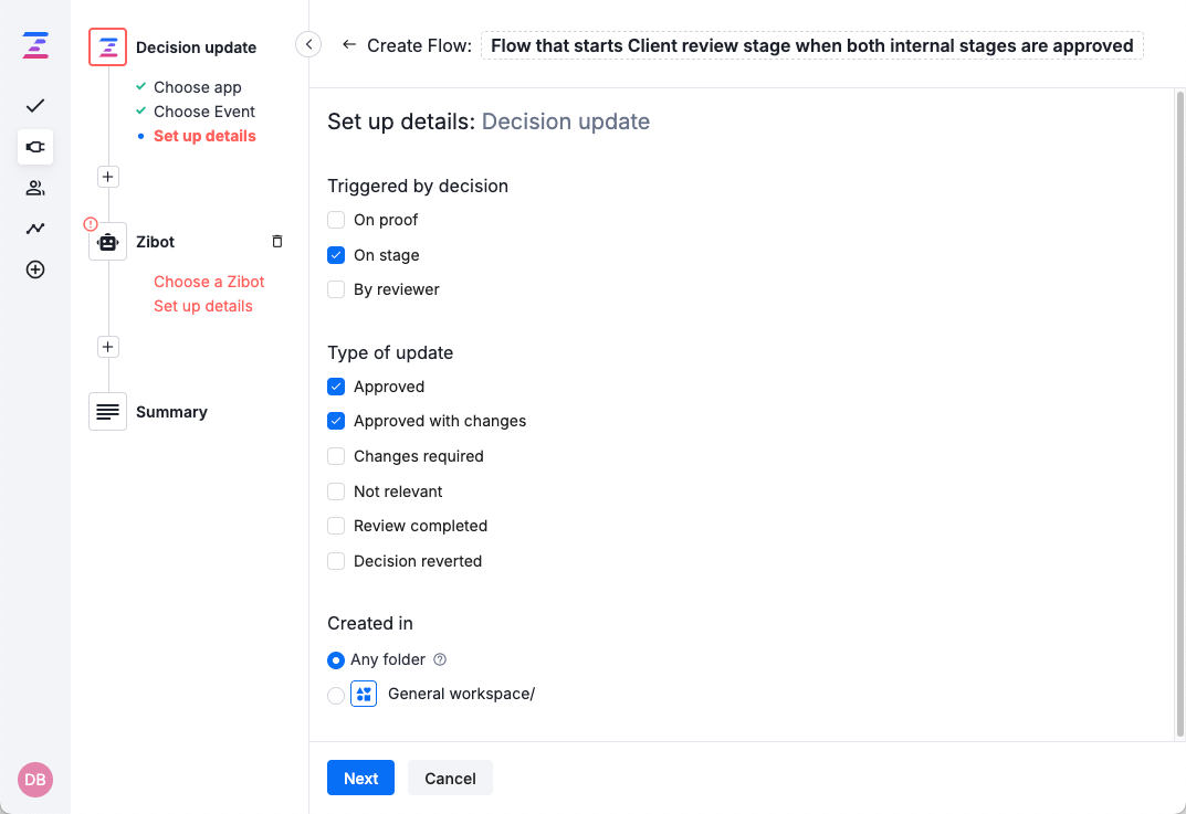 Build a flow that starts a stage when multiple stages reach a decision ...
